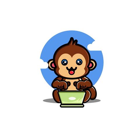 Cute Monkey Operating Laptop Cartoon Illustration 12705062 Vector Art At Vecteezy