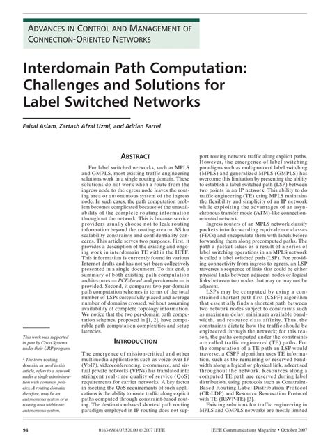 Pdf Interdomain Path Computation Challenges And Solutions For Label Switched Networks