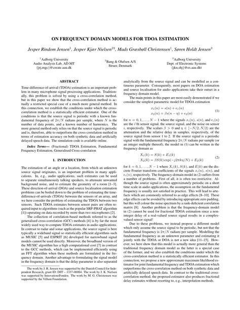 Pdf On Frequency Domain Models For Tdoa Estimation