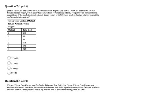 Solved Question 7 1 ﻿pointtable Total Cost And Output