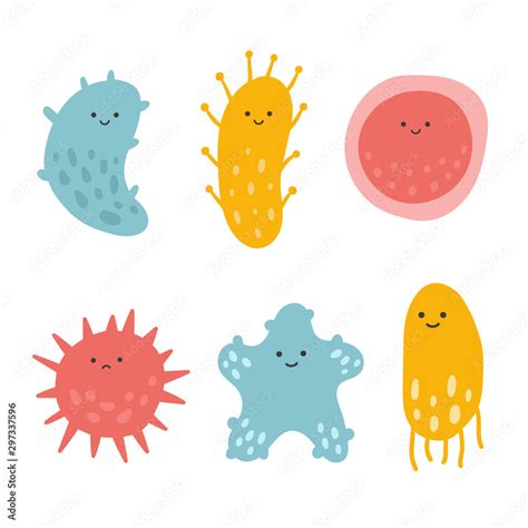 Cartoon Kawaii Character Virus Set Vector Illustration Flu Bacteria