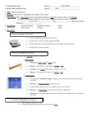 Acc Bio Density Lab 1 Doc Accelerated Biology Density Measurement Lab Name Lab Partner Period