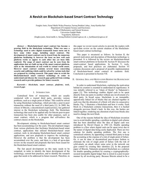 PDF A Revisit On Blockchain Based Smart Contract Technology