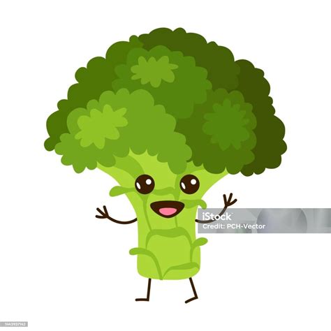 곱슬 브로콜리 귀여운 얼굴 만화 삽화를 가진 야채 캐릭터 건강 식품 정원 흰색 배경에 격리된 채소 감정에 대한 스톡 벡터 아트 및 기타 이미지 Istock