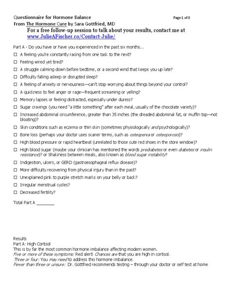 Hormone Questionnaire Pdf Menstrual Cycle Thyroid Stimulating Hormone