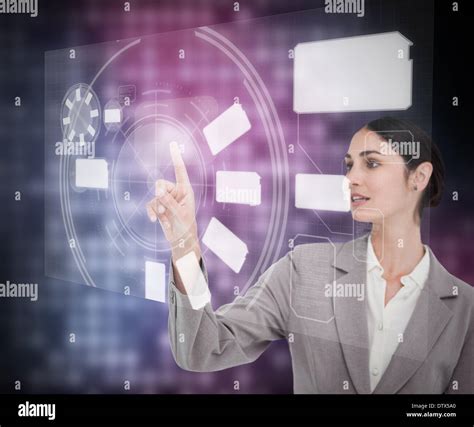 Brunette Businesswoman Using Touch Screen Stock Photo Alamy
