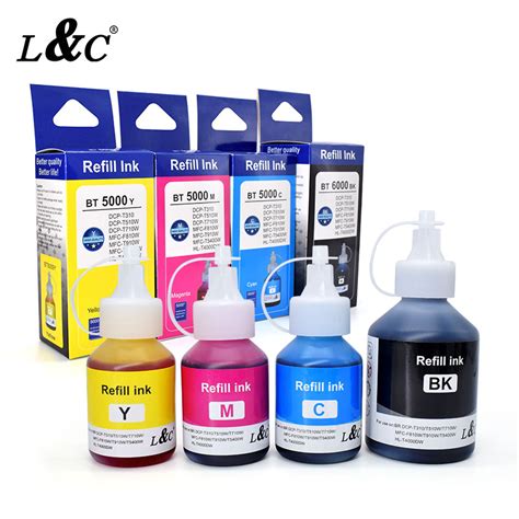 L C Refill For Brother Ink Set BTD60 BT5000 Dye Ink 4 Color Ink For Printer DCP T420W T710W