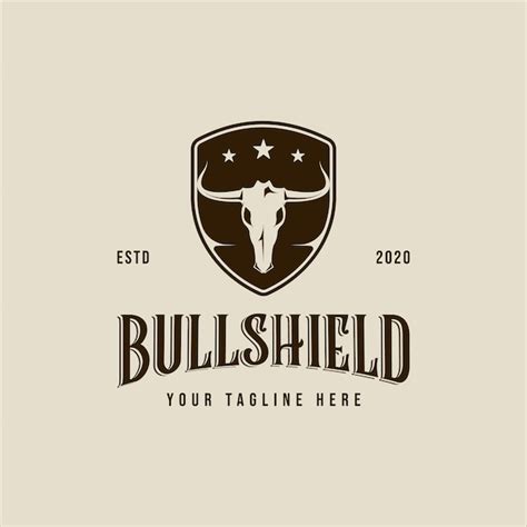 해골 황소의 머리와 방패 로고 벡터 빈티지 그림 템플릿 아이콘 그래픽 디자인 텍사스 서부 롱혼 기호 또는 배지가 있는 정육점이나 목장 및 가축 개념에 대한 기호 프리미엄 벡터