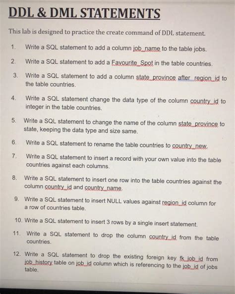 solved ddl and dml statements this lab is designed to practice
