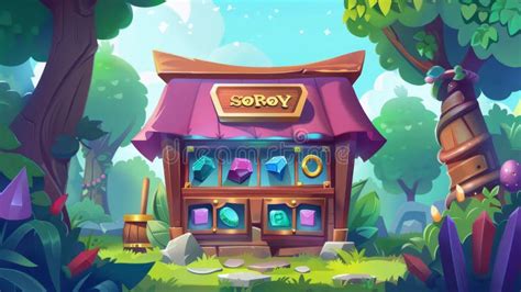 Gui Game Store Frame Interface With Cartoon Elements Gui Mobile App Wooden Shop Box Design