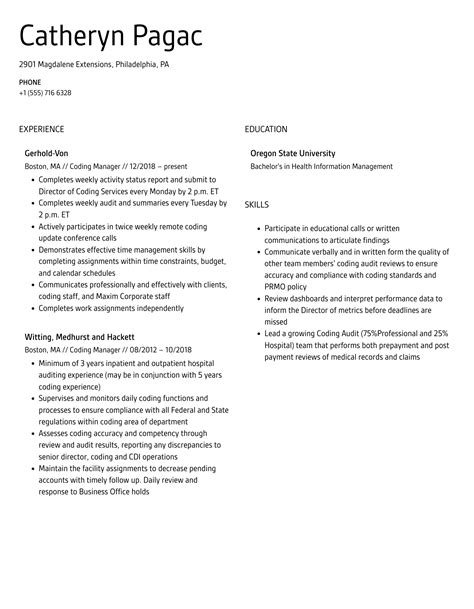 Coding Manager Resume Samples Velvet Jobs