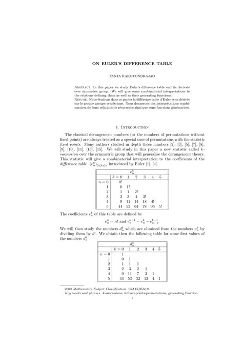 Pdf On Eulers Difference Table