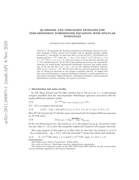 Pdf Quasimode And Strichartz Estimates For Time Dependent Schrodinger Equations With
