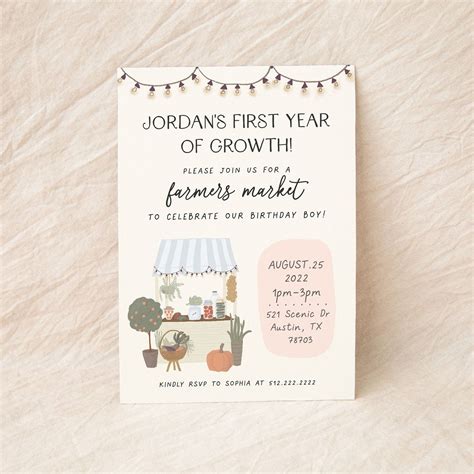 Farmers Market Birthday Invitation First Year Of Growth Vegetables