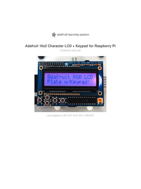Adafruit 16x2 Character Lcd Plus Keypad For Raspberry Pi Pdf