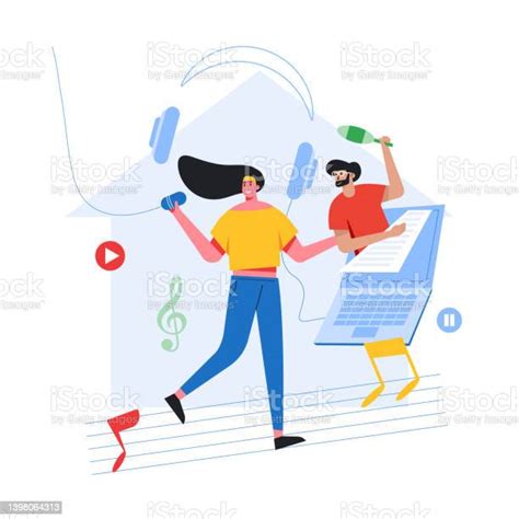 음악가 웹 템플릿 휴대 전화 방문 페이지 템플릿 Ui 웹 모바일 앱 포스터 배너 플랫 벡터 일러스트 레이 션을위한 만화 스타일 스크린 웹 템플릿에 의한 음악 작업 Dj에