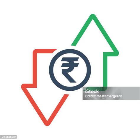 녹색 위쪽 및 빨간색 아래쪽 화살표가 있는 인도 루피 동전 세금 또는 인플레이션 지표 가격 또는 소득 벡터 개요 아이콘 가격에 대한 스톡 벡터 아트 및 기타 이미지 Istock