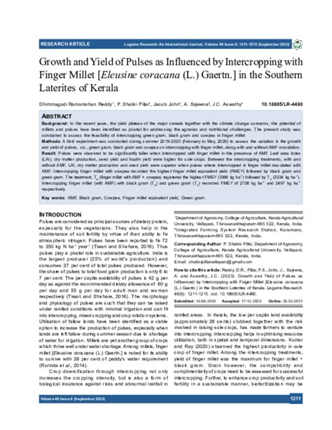 Pdf Growth And Yield Of Pulses As Influenced By Intercropping With Finger Millet [eleusine