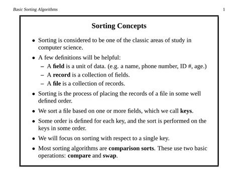 pdf sorting concepts ~cusack notes notes sorting basicsorts