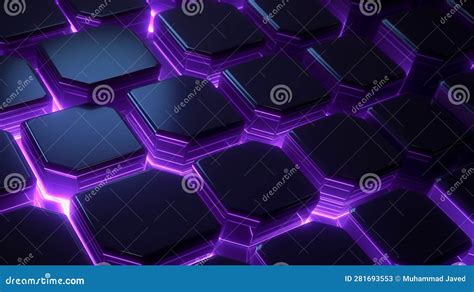 Futuristic Purple Luminous Hexagons On Abstract Dark Surface Stock Illustration Illustration