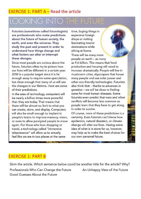 Reading Looking Into The Future Worksheet Reading Comprehension