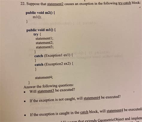 Solved 22 Suppose That Statement2 Causes An Exception In