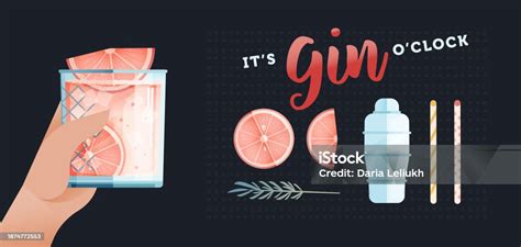 현대 평면 벡터 개념 그림입니다 손을 들고 칵테일 재밌는 인용문 재료를 추가합니다 포스터 컨셉 웹 배너 Gin Tonic에 대한