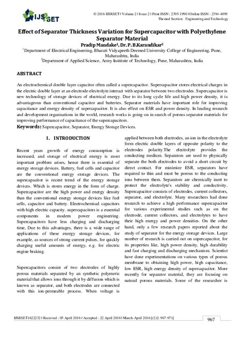 Pdf Effect Of Separator Thickness Variation For Supercapacitor With Polyethylene Separator