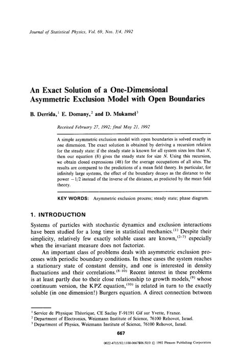 pdf an exact solution of a one dimensional asymmetric exclusion model