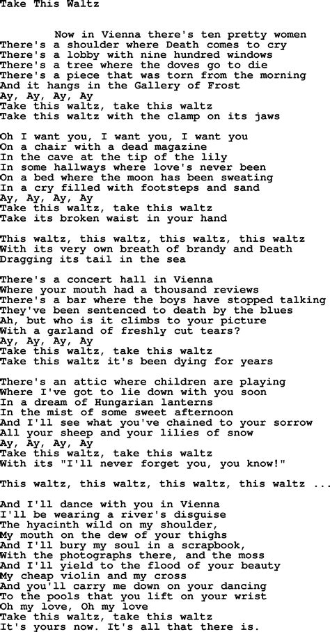 Leonard Cohen Song Take Waltz Lyrics