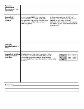 Algebra 2 Cornell Notes Unit 7 Exponential And Logarithmic Functions