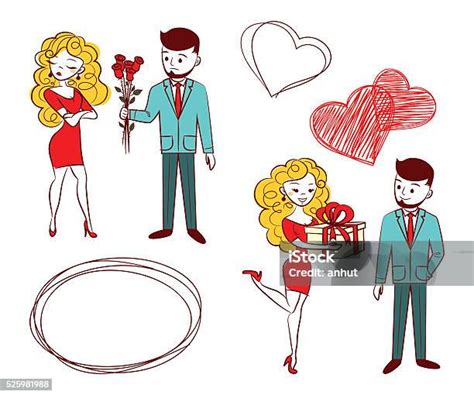 사랑하는 스위트하트 낙서 남성과 여성 다양한 감정을 표현하는 것입니다 귀여운에 대한 스톡 벡터 아트 및 기타 이미지 귀여운 남자 남자 친구 Istock