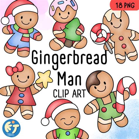 Christmas Gingerbread Man Clip Art Festive Cookie Clipart By Ktdigiart
