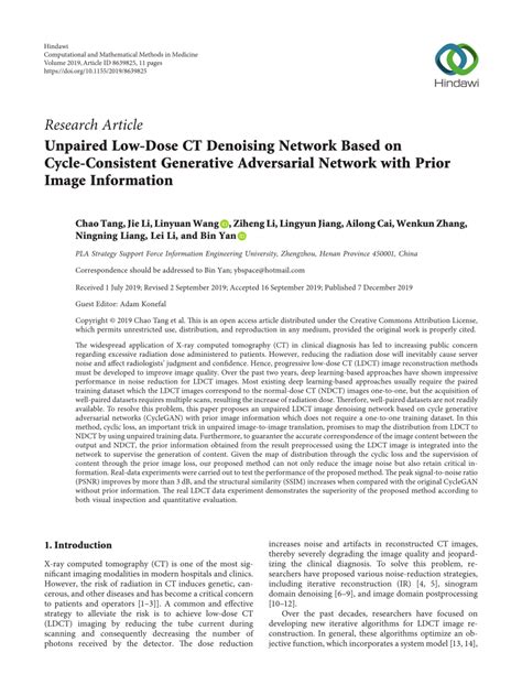 Pdf Unpaired Low Dose Ct Denoising Network Based On Cycle Consistent Generative Adversarial