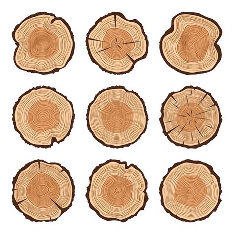 Premium Vector Round Tree Trunk Cuts With Cracks Sawn Pine Or Oak Slices Lumber Saw Cut Timber