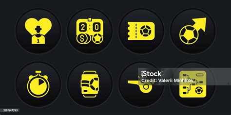스톱워치 축구 축구 공 맥주 캔 호루라기 축구 또는 축구 티켓 베팅 돈 챔피언십 토너먼트 대진표 및 플레이어 아이콘을 설정합니다 벡터 Championship에 대한 스톡