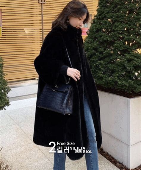 여자 루즈핏 롱코트 겨울 여성 페이크 퍼 아우터 오버핏 롱 코트 에이블리
