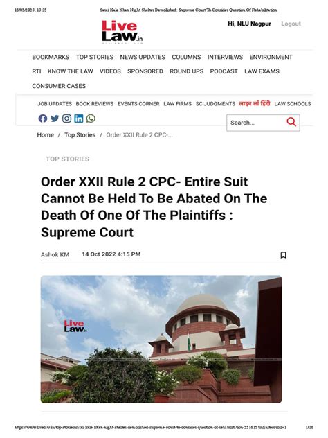 Order Xxii Rule 2 Cpc Entire Suit Cannot Be Held To Be Abated On The Death Of One Of The
