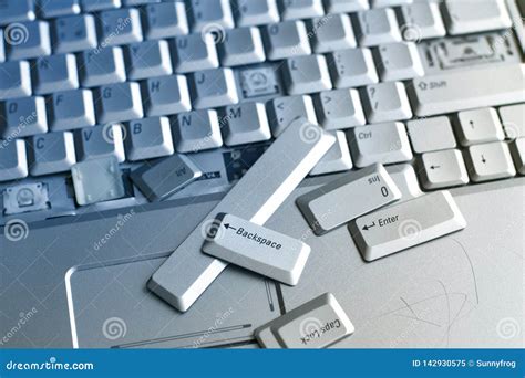 Silver Laptop With Broken Keyboard A Close Up Picture Of Part Of Broken Laptop Stock Image