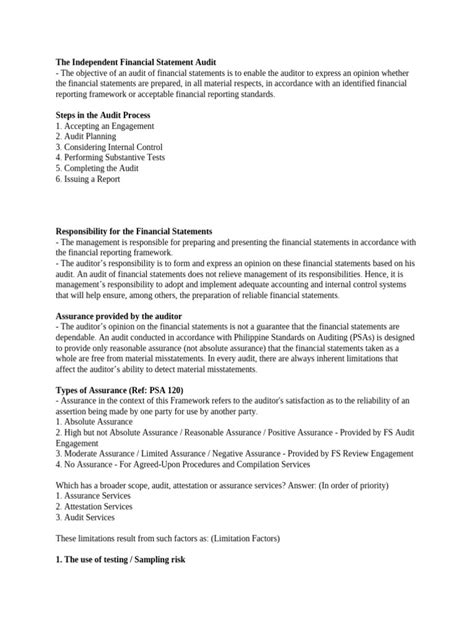 The Independent Financial Statement Audit Pdf Audit Internal Control