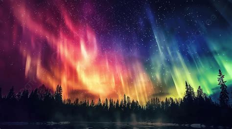 Colorful Northern Lights Aurora Borealis On Night Sky Background