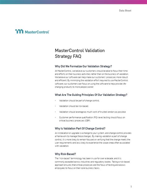 Mastercontrol Validation Strategy Faq Pdf Verification And Validation Engineering
