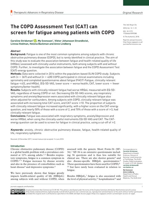 Pdf The Copd Assessment Test Cat Can Screen For Fatigue Among