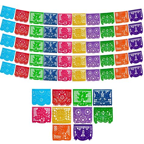 Mexican Party Banners 5 Pack 10 Plastic Flag Designs Per Banner Papel Picado Banner