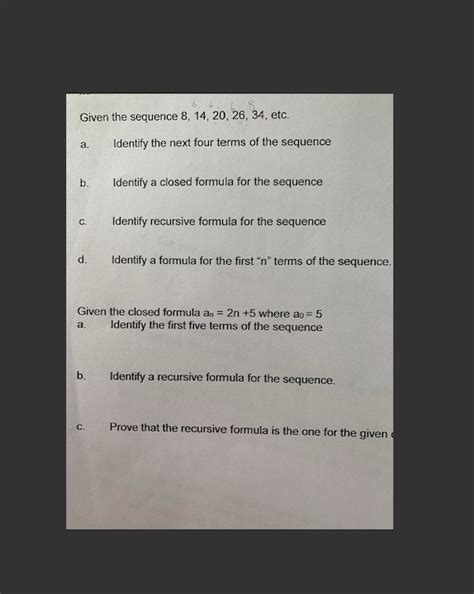 solved given the sequence 8 14 20 26 34 etc a