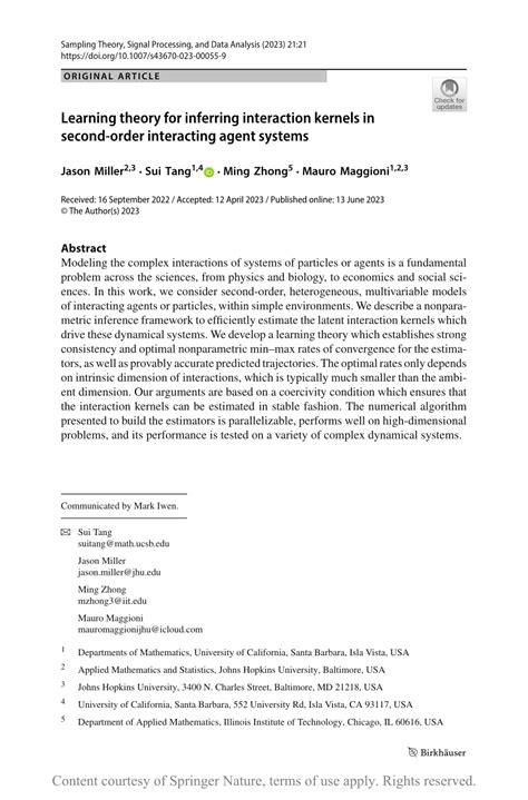 Pdf Learning Theory For Inferring Interaction Kernels In Second Order Interacting Agent Systems