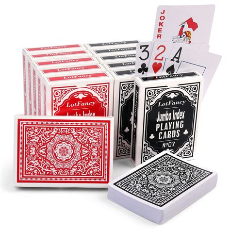LotFancy Playing Cards Jumbo Index 12 Decks Of Cards 6 Black 6 Red