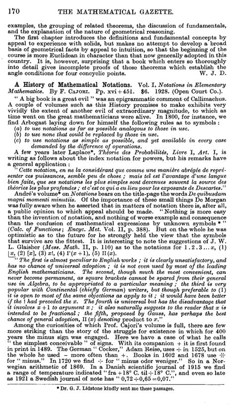 A History Of Mathematical Notations Vol I Notations In Elementary