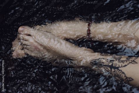Bare Feet In Nature Very Close Up Feeling Of Darkness Sensual Woman