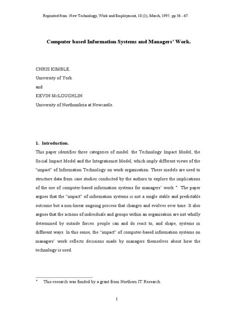 Computer Based Information Systems And Managers Work Pdf Point Of